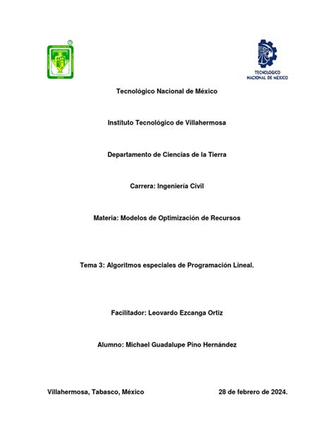 Algoritmos Especiales De Programación Lineal Pdf Programación