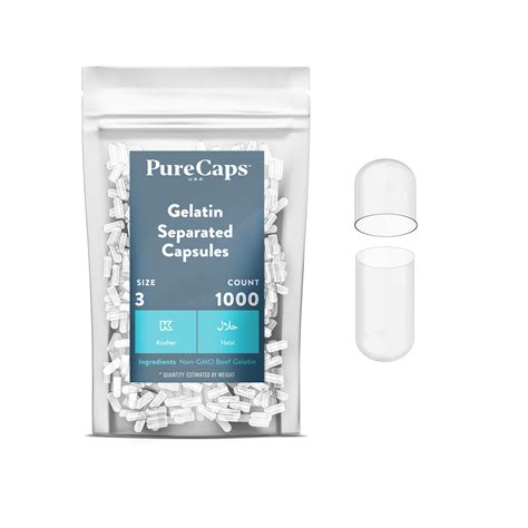 Size 3 Separated Clear Gelatin Capsules Carton Purecaps Usa A