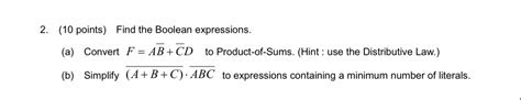 solved 10 ﻿points ﻿find the boolean expressions a