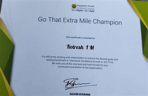 Kotresh I M On Linkedin Honored To Receive The Go That Extra Mile Champion Award Im Deeply