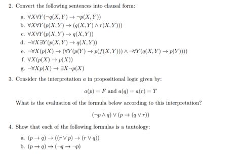 Solved 2 Convert The Following Sentences Into Clausal Form