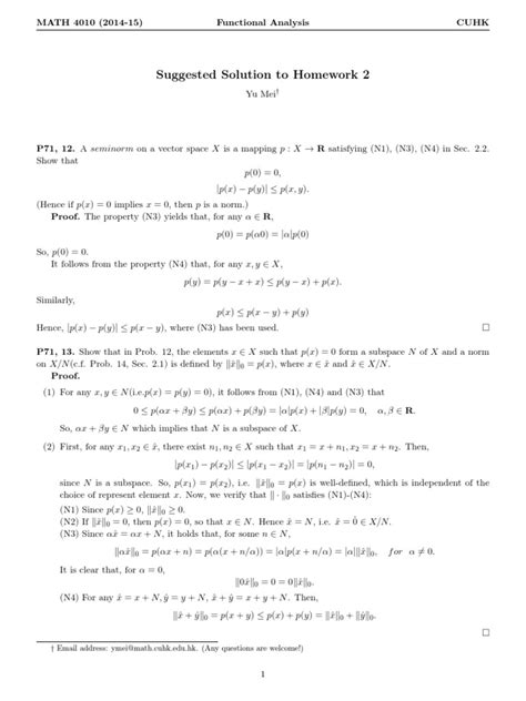 Suggested Solution To Homework 2 Email Address Ymei Math Hk Any Questions Are