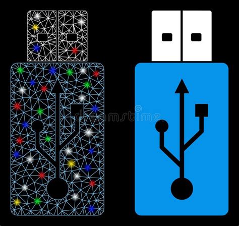 glossy mesh network usb flash drive icon with flash spots stock vector
