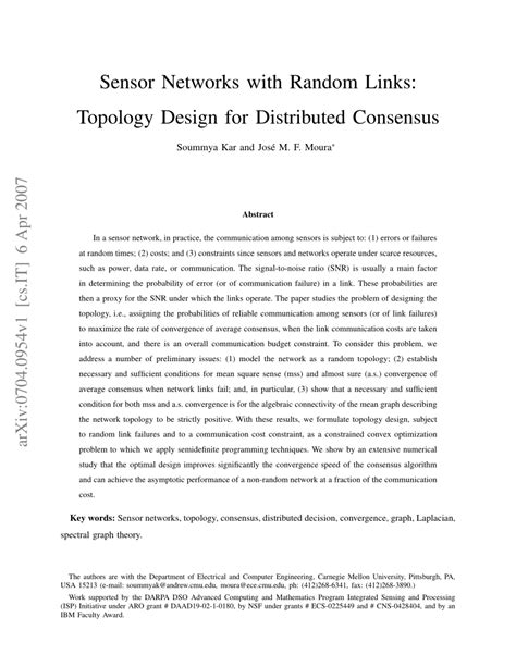 Pdf Sensor Networks With Random Links Topology Design For