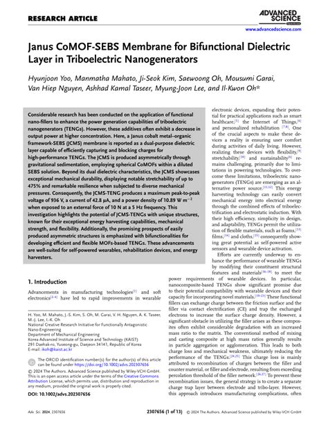 Pdf Janus Comof‐sebs Membrane For Bifunctional Dielectric Layer In Triboelectric Nanogenerators