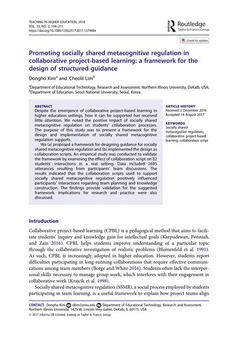 Pdf Comparing Metacognitive Regulation And Socially Shared Metacognitive Regulation In Face To