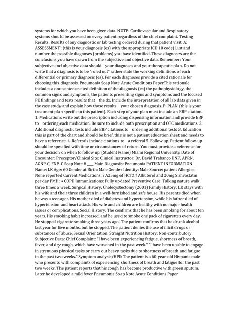 Pneumonia Soap Note Acute Conditions Paperpdf