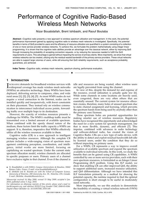 Pdf Performance Of Cognitive Radio Based Wireless Mesh Networks