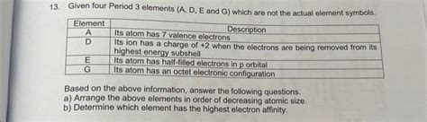 Solved Given Four Period 3 Elements A D E And G Which Chegg Com