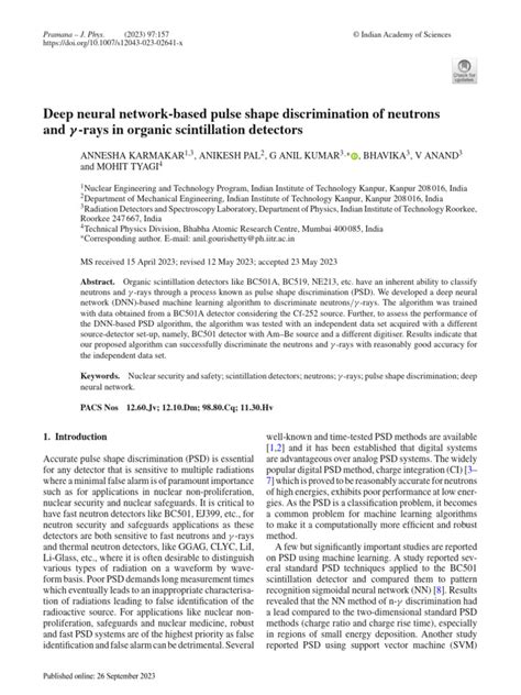 Deep Neural Network Based Pulse Shape Discrimination Of Neutrons Pdf