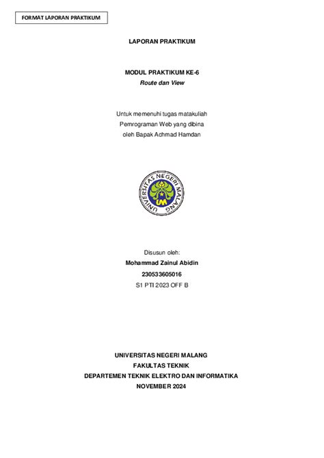 pdf laporan praktikum modul 6 route and view pemrograman web