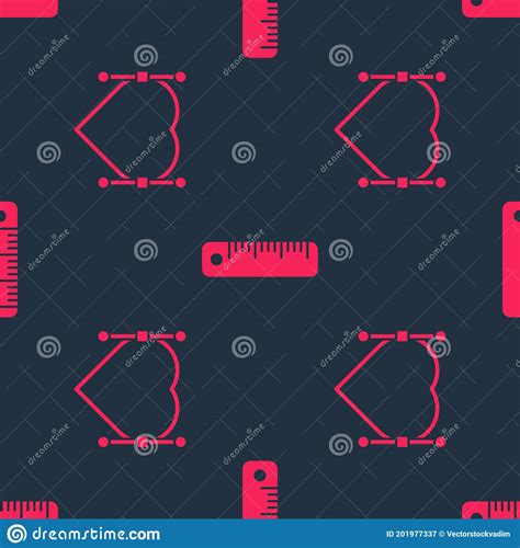 Set Heart With Bezier Curve And Ruler On Seamless Pattern Vector Stock Illustration