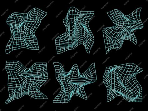 Premium Vector Set Of Abstract Aesthetic Wireframe In Y2k Style Geometric 3d Wireframe Shapes