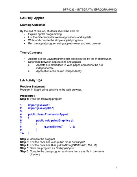lab activity integrative programming lab 1 i applet learning