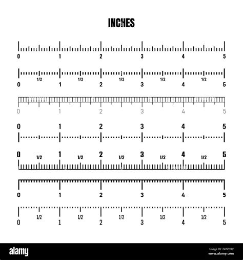 Realistic Black Inch Scale For Measuring Length Or Height Various Measurement Scales With
