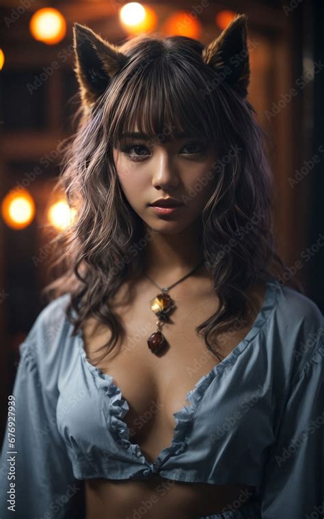 Beautiful Asian Sexy Woman In A Werewolf Costume Halloween Festival