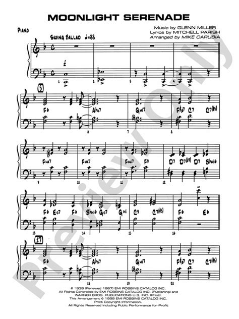 Moonlight Serenade Piano Accompaniment Piano Accompaniment Part