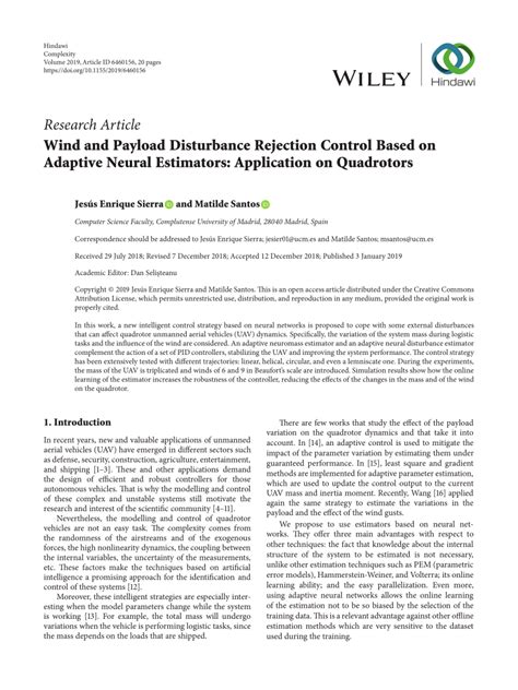 Pdf Wind And Payload Disturbance Rejection Control Based On Adaptive Neural Estimators