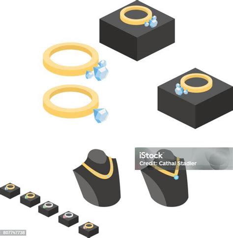 골드 보석 및 액세서리 벡터 일러스트 레이 션의 등각 투영 평면 3d 개념 설정 보석 상자에 대한 스톡 벡터 아트 및 기타 이미지 보석 상자 0명 3차원 형태