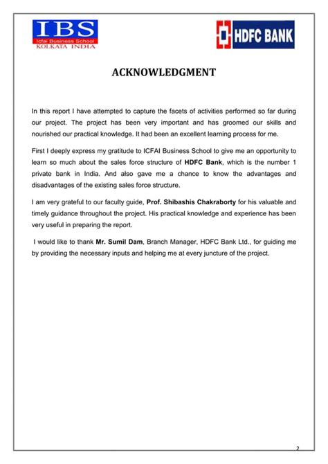 Project On Sales Force Structure Of Hdfc Bank Ltd DOCX