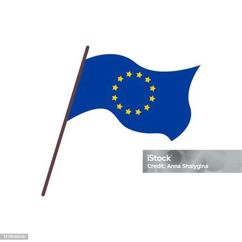 유럽 연합 국기 고립 Eu의 흔들리는 국기의 벡터 평면 그림 파란색 배경에 노란색 별 12개 12에 대한 스톡 벡터 아트 및