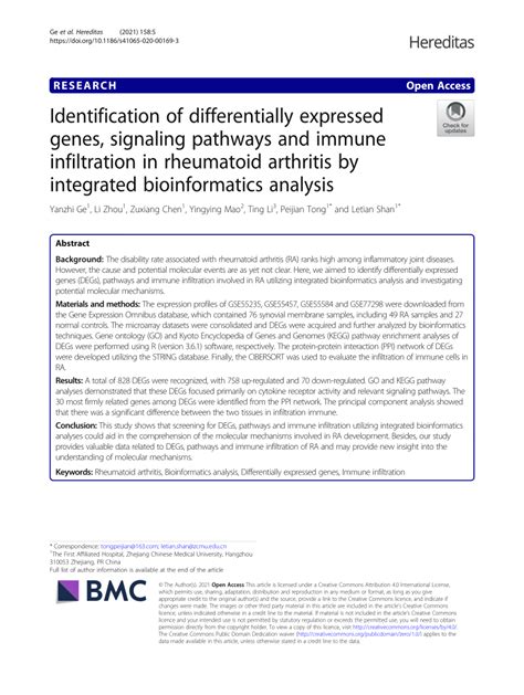 Pdf Identification Of Differentially Expressed Genes Signaling Pathways And Immune