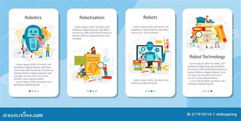 Robotics School Subject Mobile Application Banner Set Robot Engineering Stock Vector