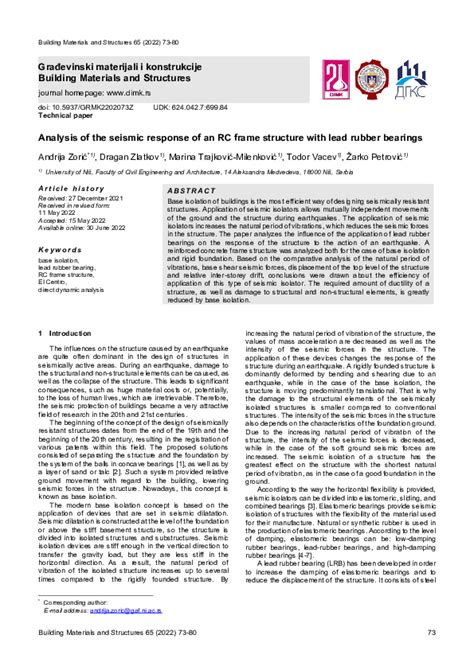 Pdf Analysis Of The Seismic Response Of An Rc Frame Structure With