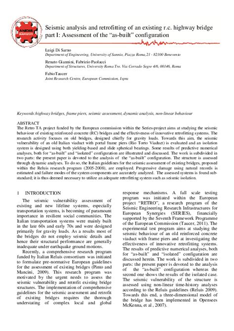 Pdf Seismic Analysis And Retrofitting Of An Existing R C Highway Bridge Part I Assessment Of
