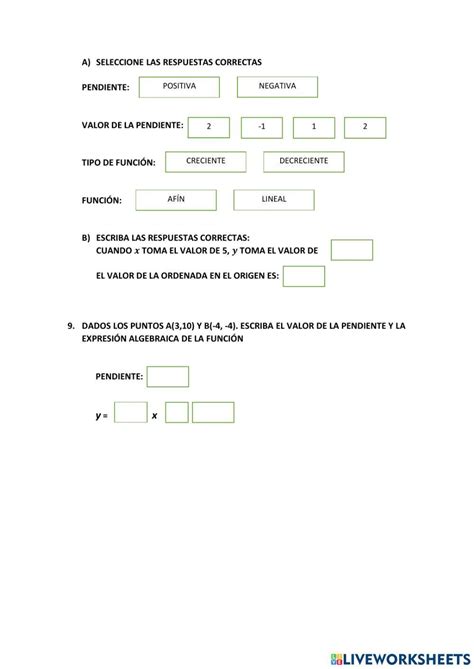 Funciones Lineal Afin Online Exercise For Live Worksheets
