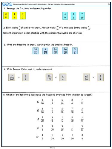 Fractions Comparing And Ordering Higher Teaching Resources