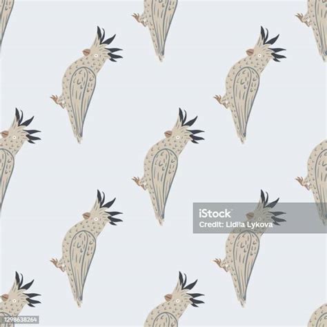 낙서 회색 윤곽 앵무새 프린트와 손으로 그린 매끄러운 패턴 밝은 파란색 배경입니다 낙서 드로잉에 대한 스톡 벡터 아트 및 기타 이미지 낙서 드로잉 날씨 단일 이미지