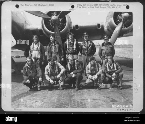 Crew Of The 401st Bomb Group In Front Of A Boeing B 17 Flying