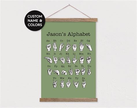 Sign Language Alphabet Chart Customize With Name Favorite Colors Etsy