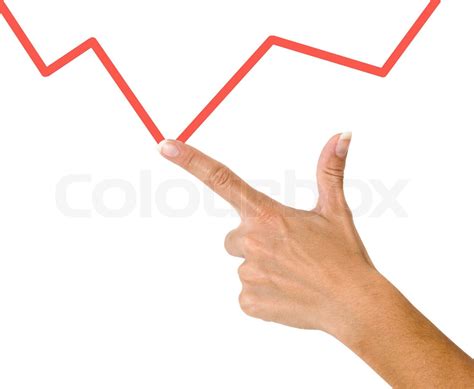 finger pointing to a red chart stock image colourbox