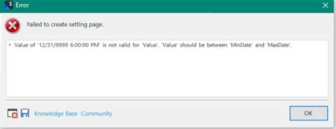 Failed To Create Settings Page Or Value Of 12319999 115959 Pm Is