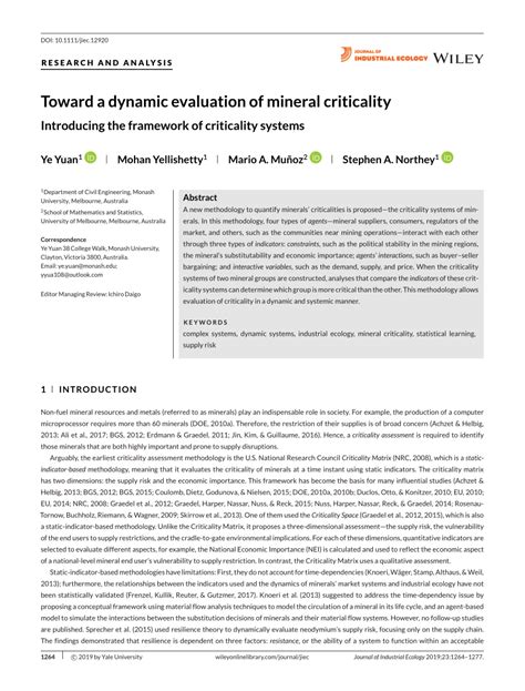 Toward A Dynamic Evaluation Of Mineral Criticality Introducing The Framework Of Criticality