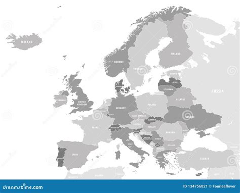 Europe Map Grey Colored On Dark Background High Detailed Political