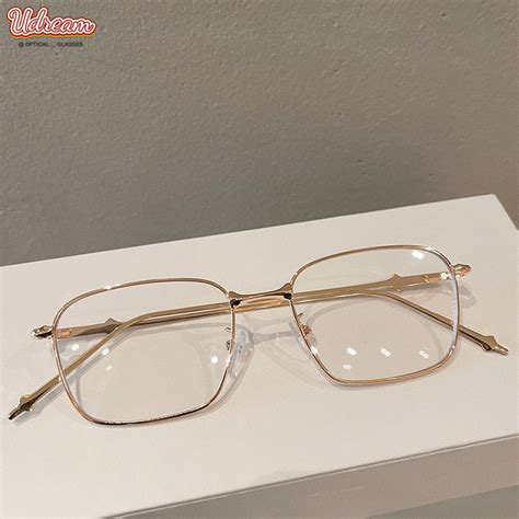 Retro Anti Blue Light Glasses Square Frame Gold Wire Glasses Female