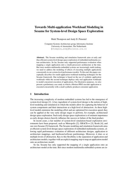 Pdf Towards Multi Application Workload Modeling In Sesame For System
