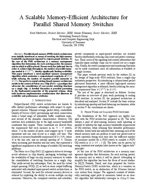 a scalable memory ef cient architecture for parallel shared memory