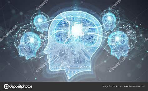 Artificial Intelligence Digital Brain Grey Background Rendering — Stock