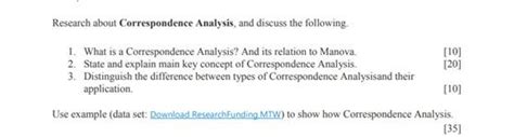Solved Research About Correspondence Analysis And Discuss Chegg Com