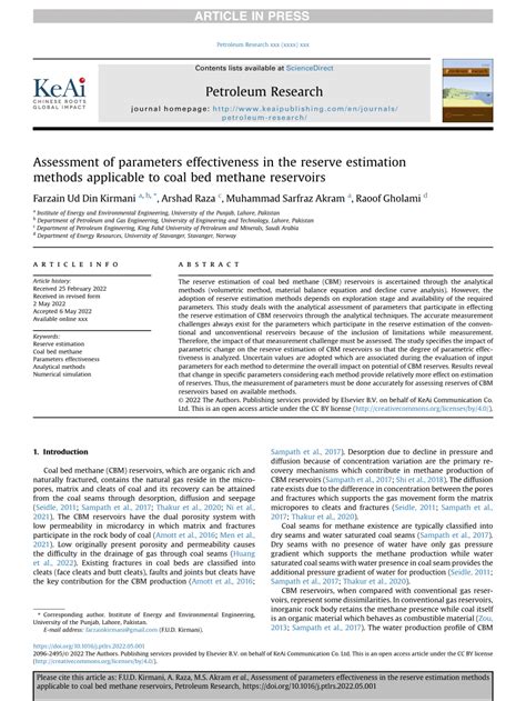 Pdf Assessment Of Parameters Effectiveness In The Reserve Estimation