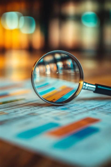 Magnifying Glass Examining Financial Charts And Graphs For Business