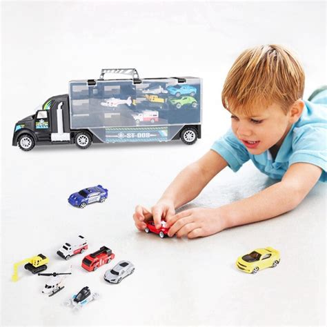 대형 운송 차량 컨테이너 캐리어 트럭 차량 장난감 미니 다이캐스트 자동차 모델 장난감 세트 어린이 자동차 선물 12 개 플레이 차량 및 모델