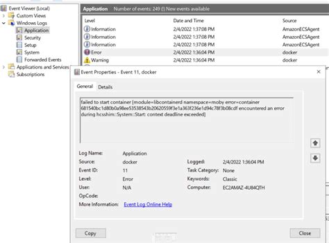 Containers Unable To Start A Task On Amazon ECS EC Launch Type With Windows Server