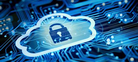 Cloud Computing Security Cloud Shape Lock On Circuit Board Digital Protection Concept Stock