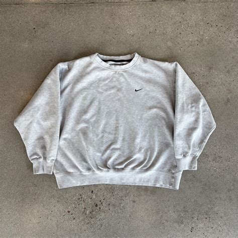 Vintage Y2k Grey Nike Embroidered Swoosh Crewneck Depop