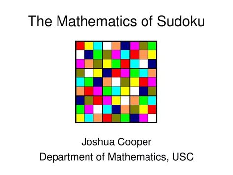 Ppt The Mathematics Of Sudoku Powerpoint Presentation Free Download
